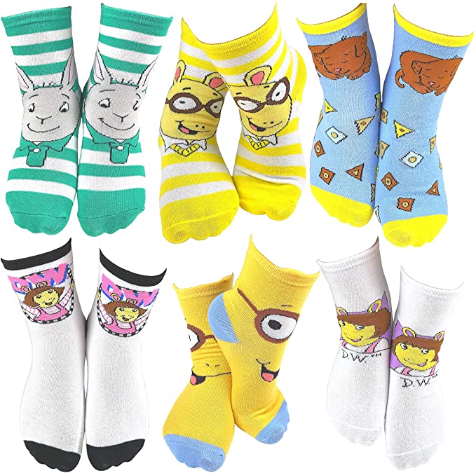 6 Pair PBS Kids Arthur & Friends Crew Socks – DoodleUS.com